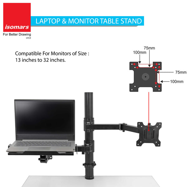 Isomars Laptop and Monitor Table Stand - Adjustable Height & Angles an