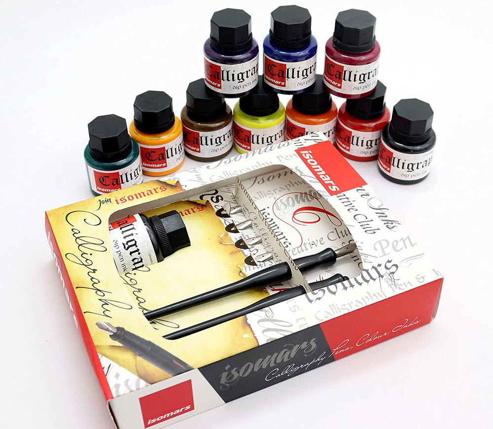 Calligraphy Pen Set: Flex Nib, Dip Nibs, Holders, and Calligraphy Ink - Isomars