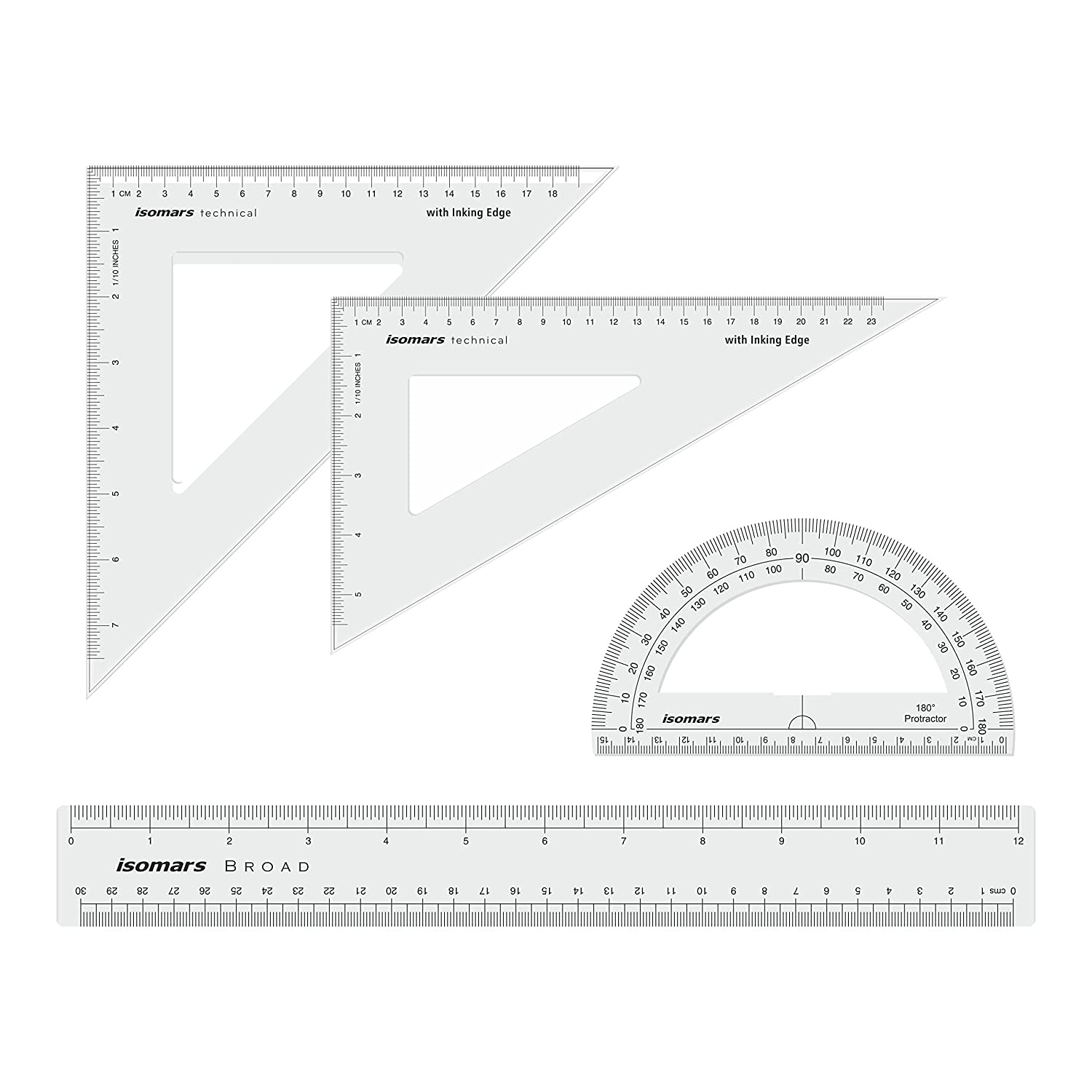 Technical Set Squares, Semi-protractor & Scale - Isomars