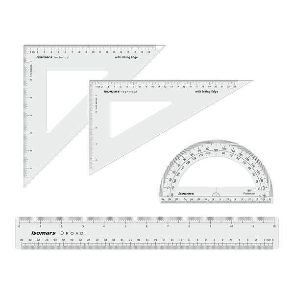 Technical Set Squares, Semi-protractor & Scale - Isomars