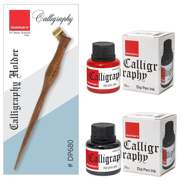 Calligraphy Holder Set: Rosewood with Brass Flange and Black & Red Cal ...